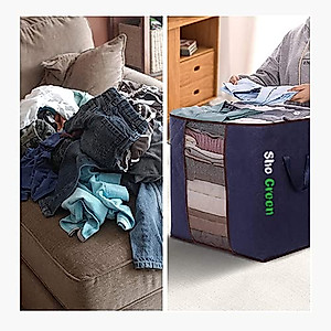Clothes Storage Bag 90L Large Capacity Organizer with Reinforced Handle Thick Fabric for Comforters, Blankets, Bedding, Foldable with Sturdy Zipper, Clear Window