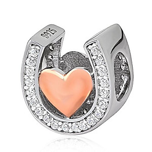 ARTCHARM Horseshoe Lucky Charms-Rose Gold Plated Love Charm Beads Cubic Zirconia Stones fit Women Bracelets