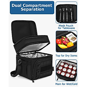 RalChyez Tactical Lunch Box for Men, Large Insulated Lunch Bag Expandable Double Deck Cooler Leakproof Waterproof Lunch Pail for Adult Women Work Office Shifts Picnic Travel Black