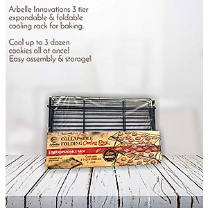 3-Tier Collapsible Cooling Rack - Bonus Baking Mat Included - Expandable & Foldable Cookie Cooling Wire Rack - Baking Rack - Foldable Cooling Rack For Baking Supplies - Premium Quality & Sturdy Legs