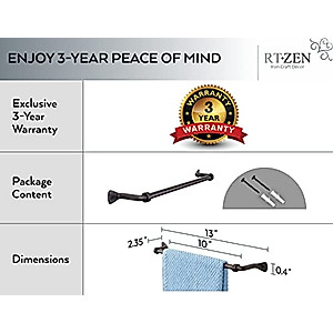 RTZEN Small Elegant Bathroom Hand Towel Holder - Fancy Wrought Iron Kitchen Towel Bar Wall Mount Rod - Matte Black Towel Hanger for Home Kitchen or Office - 13" Rack Fits 10" Hand Towels