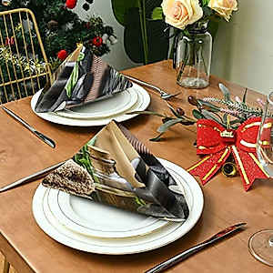 Kigai 1 Pack Zen Basalt Stones on Wood Cloth Napkins Reusable Washable Napkin Set 20x20 Inches Home Decor for Weddings,Parties,Holiday Dinner & More