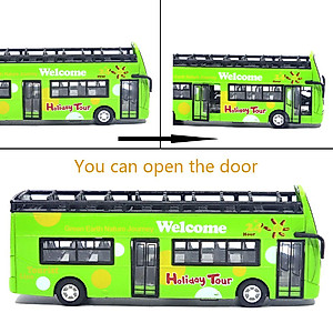 Ailejia City Bus Sightseeing Double Decker Bus Model Open Top Pull Back Vehicles Toy Die Cast Pull Back Vehicles Mini Model Car Lights and Music (Green)