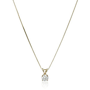 Amazon Collection 14k Yellow Gold 5mm Round Solitaire Cubic Zirconia Pendant Necklace for Women with 18 Inch Box Chain