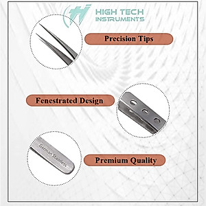 Professional Stainless Steel Tweezers 4.75" with Fine Precision Tips & Fenestrated Handle Suitable for Facial Hair, Splinter and Ingrown Hair Removal Used by Women & Men