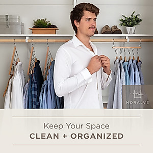 MORALVE Space Saving Hangers for Closet - 4 Pack European Beechwood Shirt Organizer with 360° Swivel Hook - Collapsible Clothes Hangers for Space Saving and Closet Organization