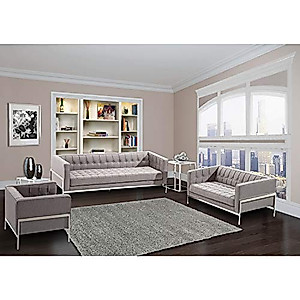 Armen Living Andre Sofa in Grey Tweed and Brushed Stainless Steel Finish