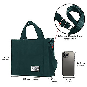 Women Small Satchel Bag Corduroy Tote Bag Stylish Hobo Bag Crossbody Bag Casual Mini Travel Handbags (Dark Green)