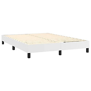 vidaXL Box Spring Bed Frame Home Indoor Bedroom Bed Accessory Wooden Upholstered Double Bed Base Furniture White 59.8"x79.9" Queen Faux Leather
