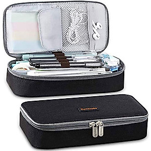 Homecube Big Capacity Pencil Case Pen Holder Pouch Marker Desk Organizer Bag with Zipper Large Storage College Middle School & Office Supplies Stationery - Black