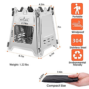 Acelane Camping Stove Stainless Steel Wood Burning Stove Camping Backpacking Stove Folding Portable Wood Stove for Picnic BBQ Camp Hiking Hunting Traveling Survival Emergency Preparedness