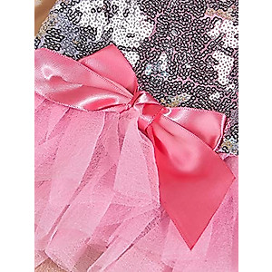 QWINEE Bling Dog Dress Bow Decor Mesh Puppy Tutu Skirts Cute Princess Dog Cat Dress Pet Summer Holiday Birthday Dress for Small Medium Cats Dogs Kitten for Summer Pink B M