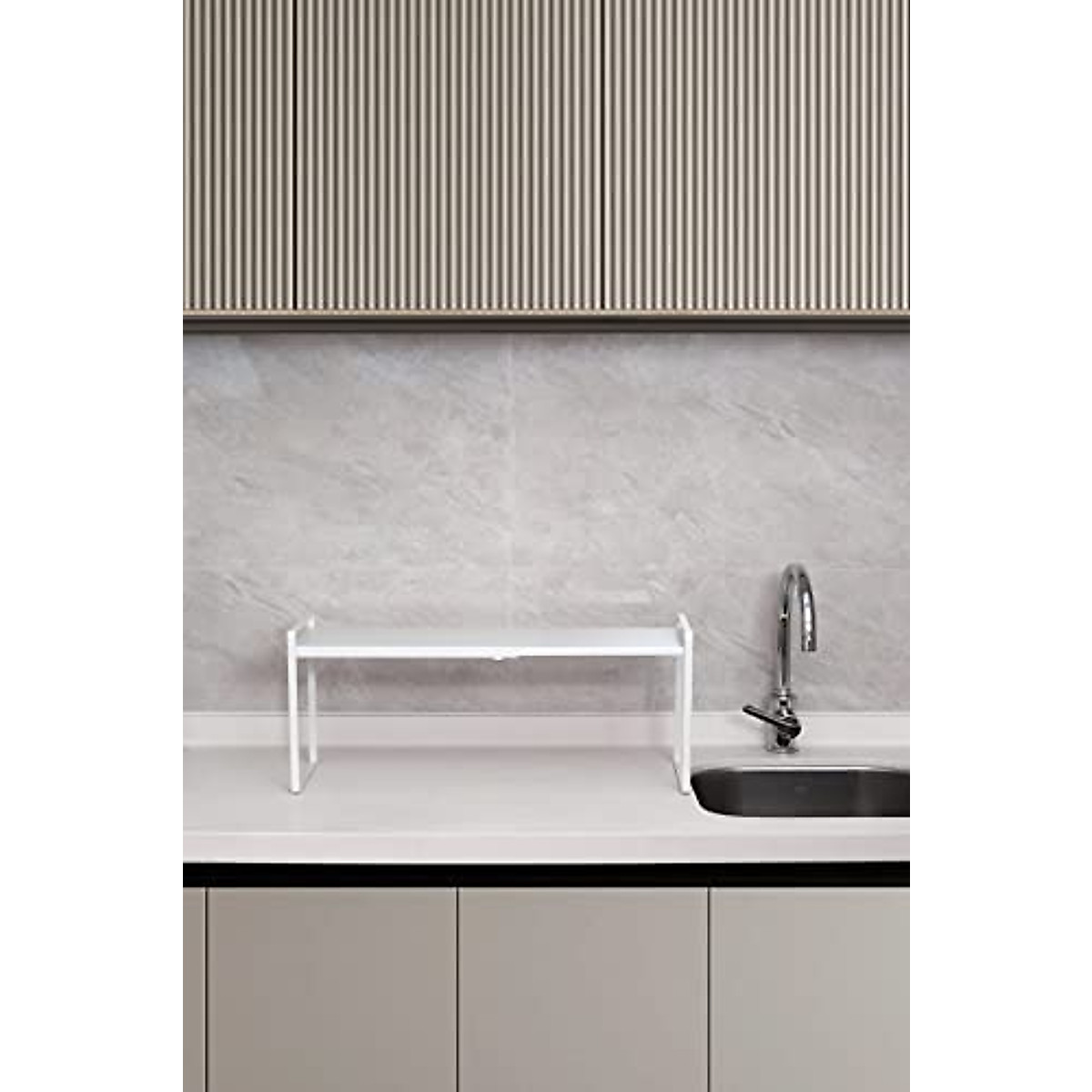 Nxconsu Expandable Cabinet Shelf Organizer Storage Rack Shelf Riser for Kitchen Pantry Cupboard Bathroom Under Sink Counter Countertop Desk Space Saver Freestanding Stackable Heavy Duty White Large