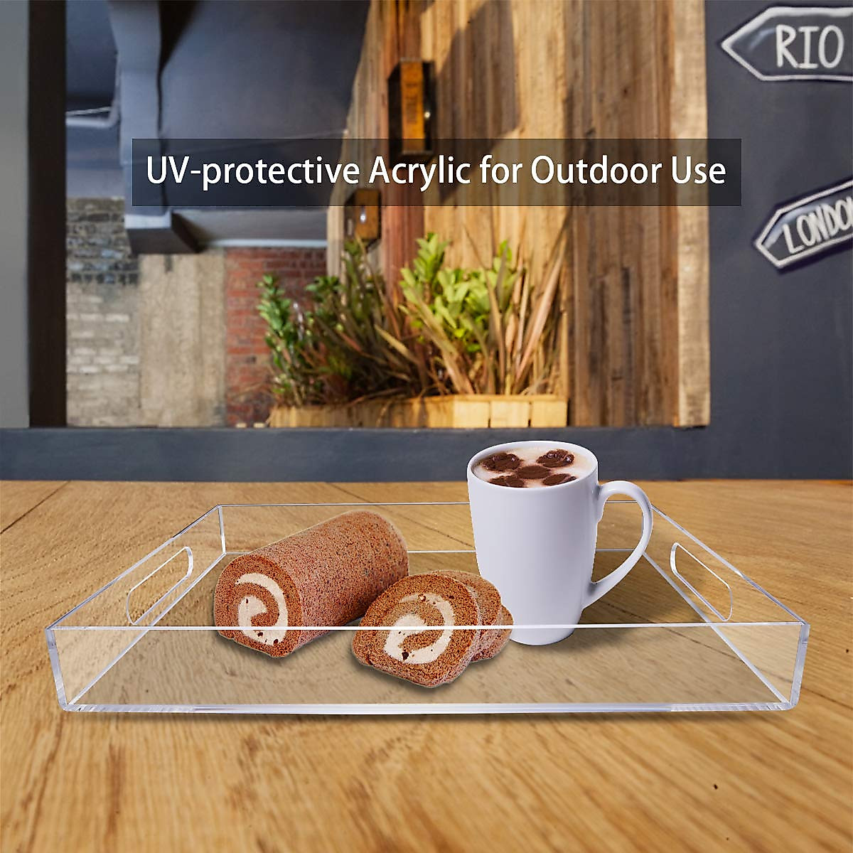 NIUBEE Acrylic Serving Tray 16x20 Inches -Spill Proof- Clear Decorative Tray Organiser for Ottoman Coffee Table Countertop with Handles