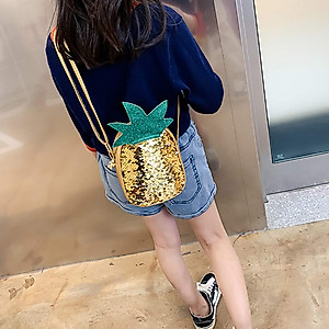 QTKJ Cute Pineapple Crossbody Bag Reversible Mermaid Sequins Purse Handbag with Adjustable Leather Shoulder Strap Bag for Kids