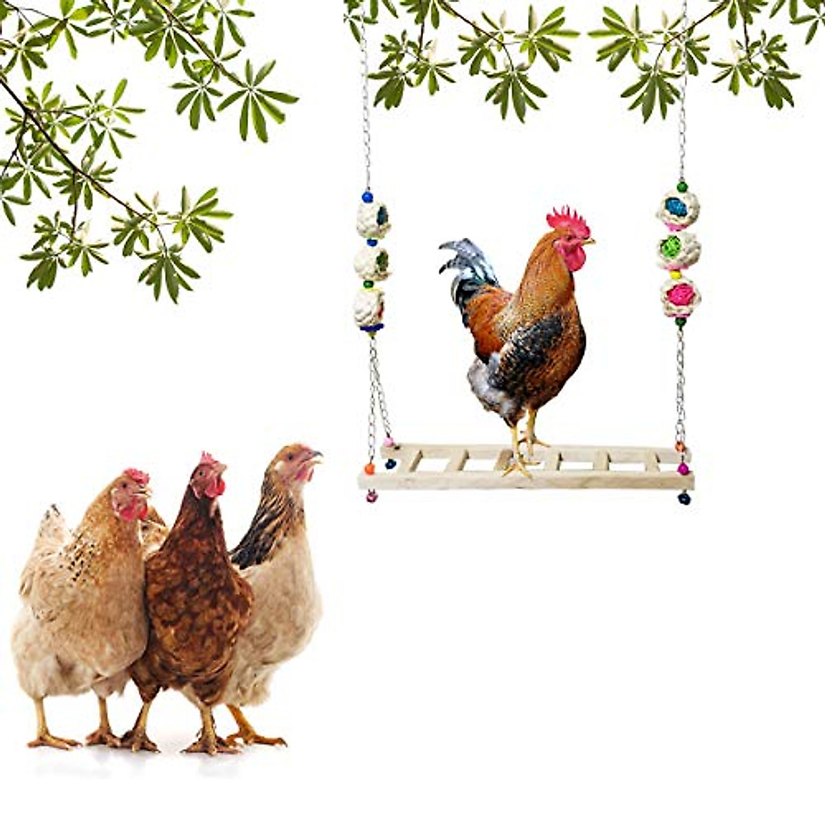 Vehomy Chicken Swing Chicken Perch Chicken Wood Ladder Stand Chicken Toy for Hens Handmade Chicken Coop Swing Toys for Chicks Rooster Hens