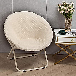 Hoomall Round Saucer Chair Cover Slipcover Only, Stretch Jacquard Moon Chair Slipcovers for Adults Saucer Chair, Removable Spandex Fabric Soft Chair Covers (Creamy-White)
