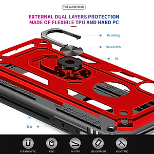 LeYi Compatible for iPhone X Case, iPhone Xs Case with [2Pack] Tempered Glass Screen Protector for Women Men, [Military-Grade] Phone Case with Ring Kickstand for Apple iPhone X/Xs/10, Red