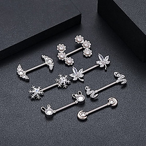 14G Cute Rabbit Nipple Rings Stainless Steel Cubic Zirconia Crystal Bunny Tongue Ring Nipple Studs Barbell Piercing Bar Body Pierced Jewelry Gifts for Women BFF