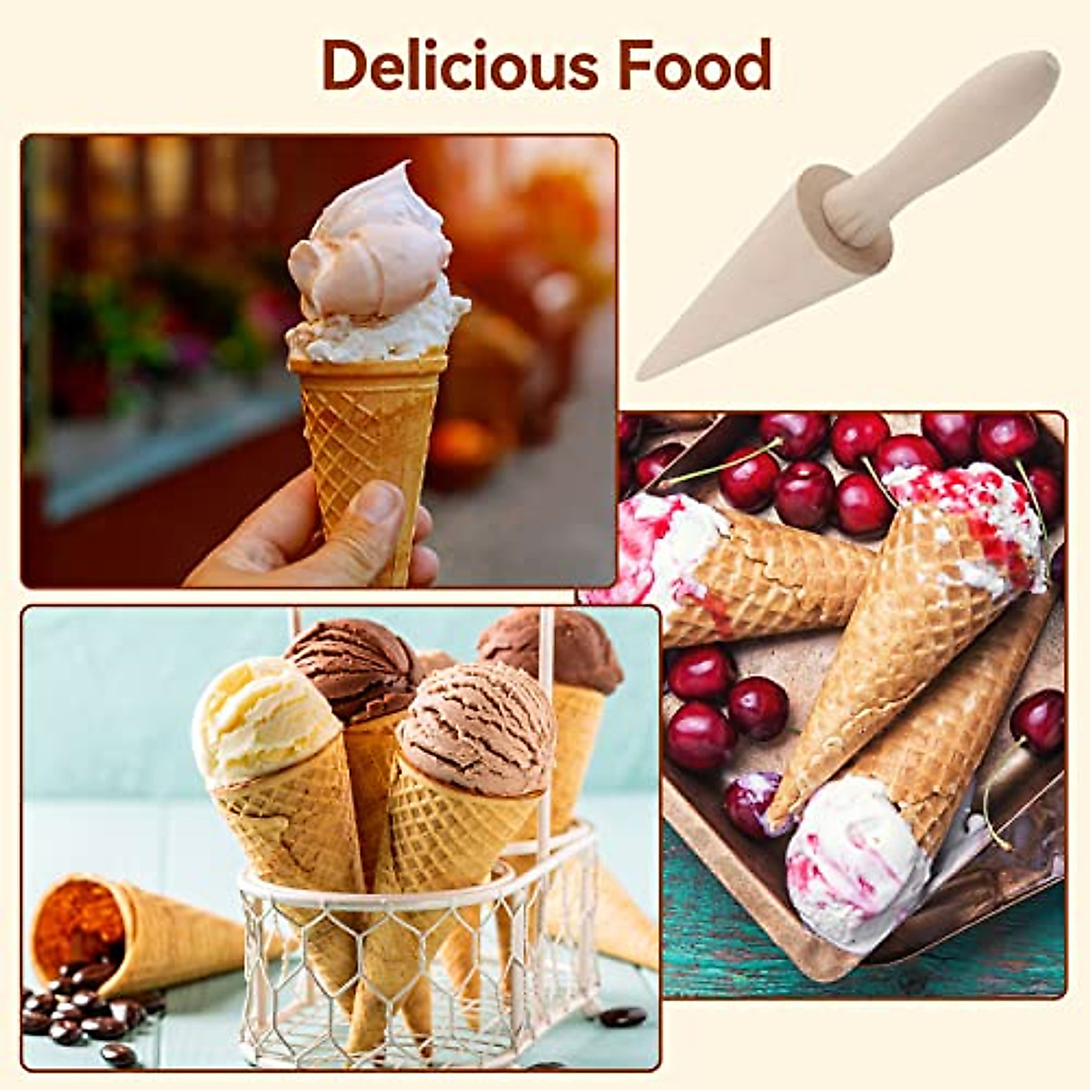 Wood Cone Roller Pizzelle Roller Krumkake Ice Cream Cone Roller Mold Natural Waffle Cone Roller Wooden Mini Waffle Cones Pastry Decorating Baking Tool