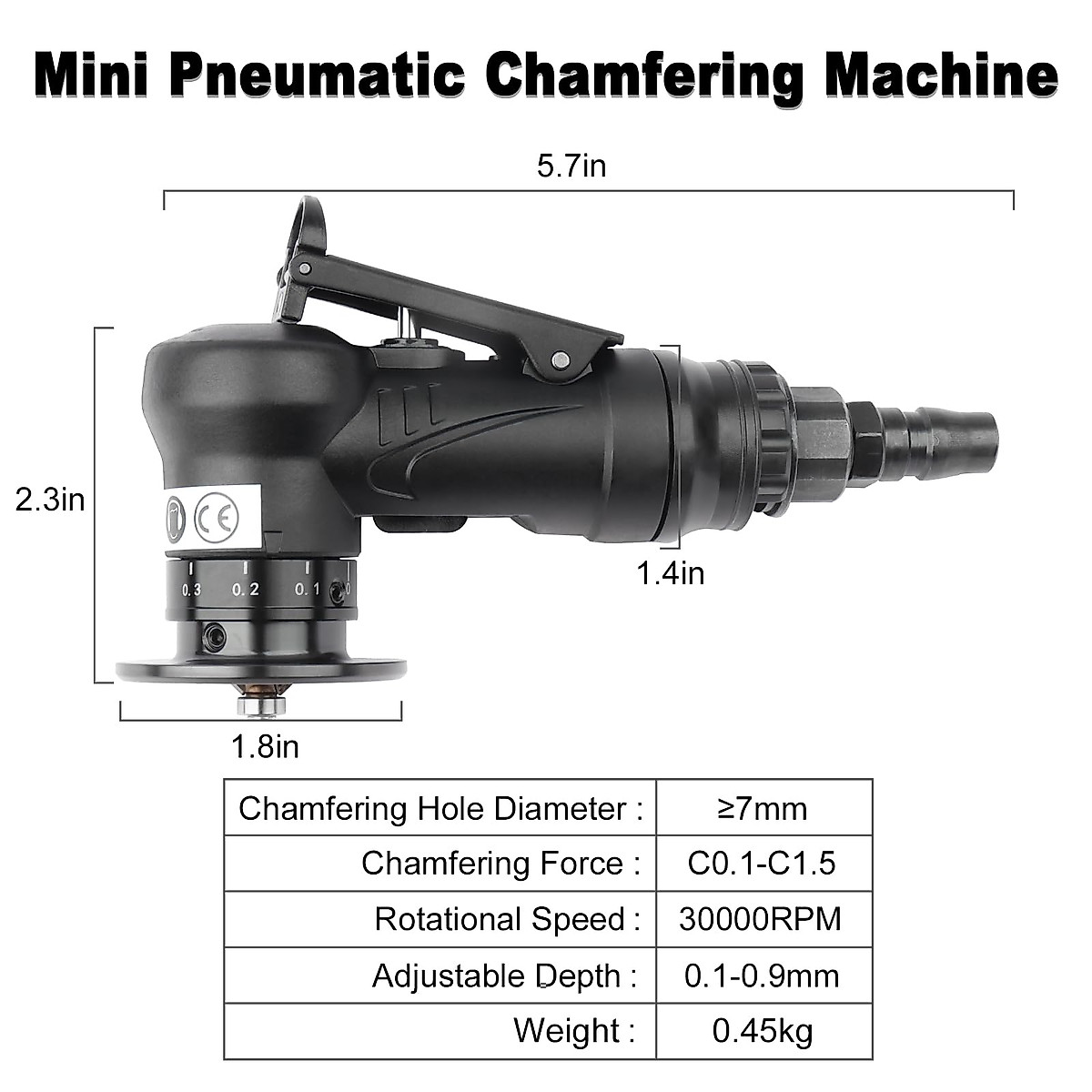 2 in 1 Pneumatic Chamfering Tool,Mini Handheld Air Chamfering Machine for Metal Wood Round Corner,45° Arc Corner Beveling Trimming (Black)