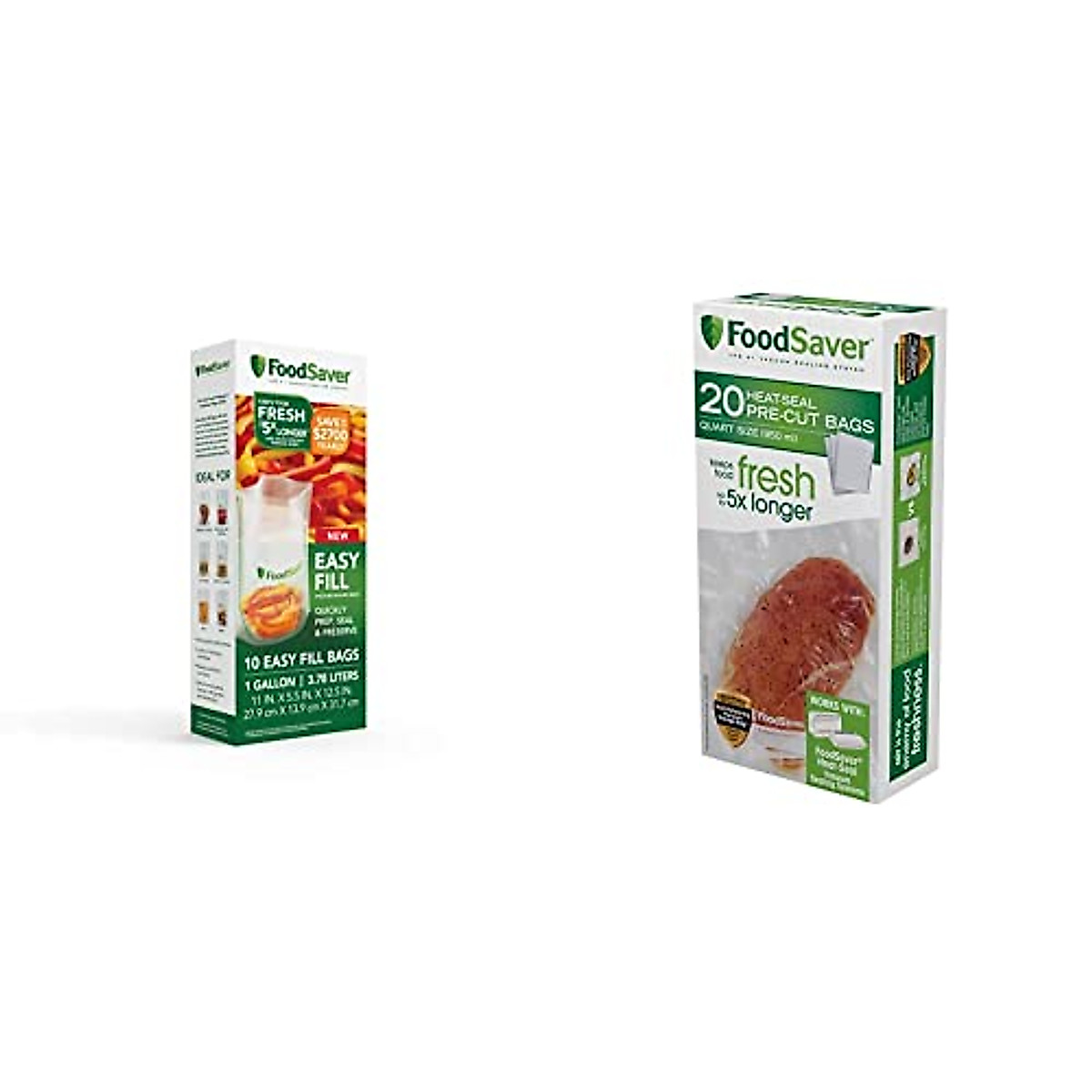 FoodSaver Easy Fill 1-Gallon Vacuum Sealer Bags | Commercial Grade and Reusable | 10 Count, 1 GALLON, Clear & 1-Quart Precut Vacuum Seal Bags, 20 Count