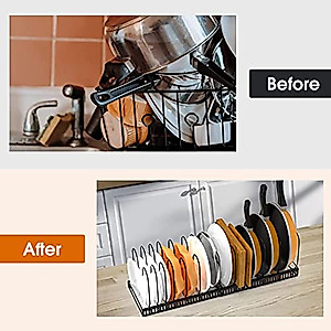 GZHXHMY Expandable Pot and Pan Organizer for Cabinet,Pot Rack with 10 Adjustable Compartment Kitchen Storage (Black)