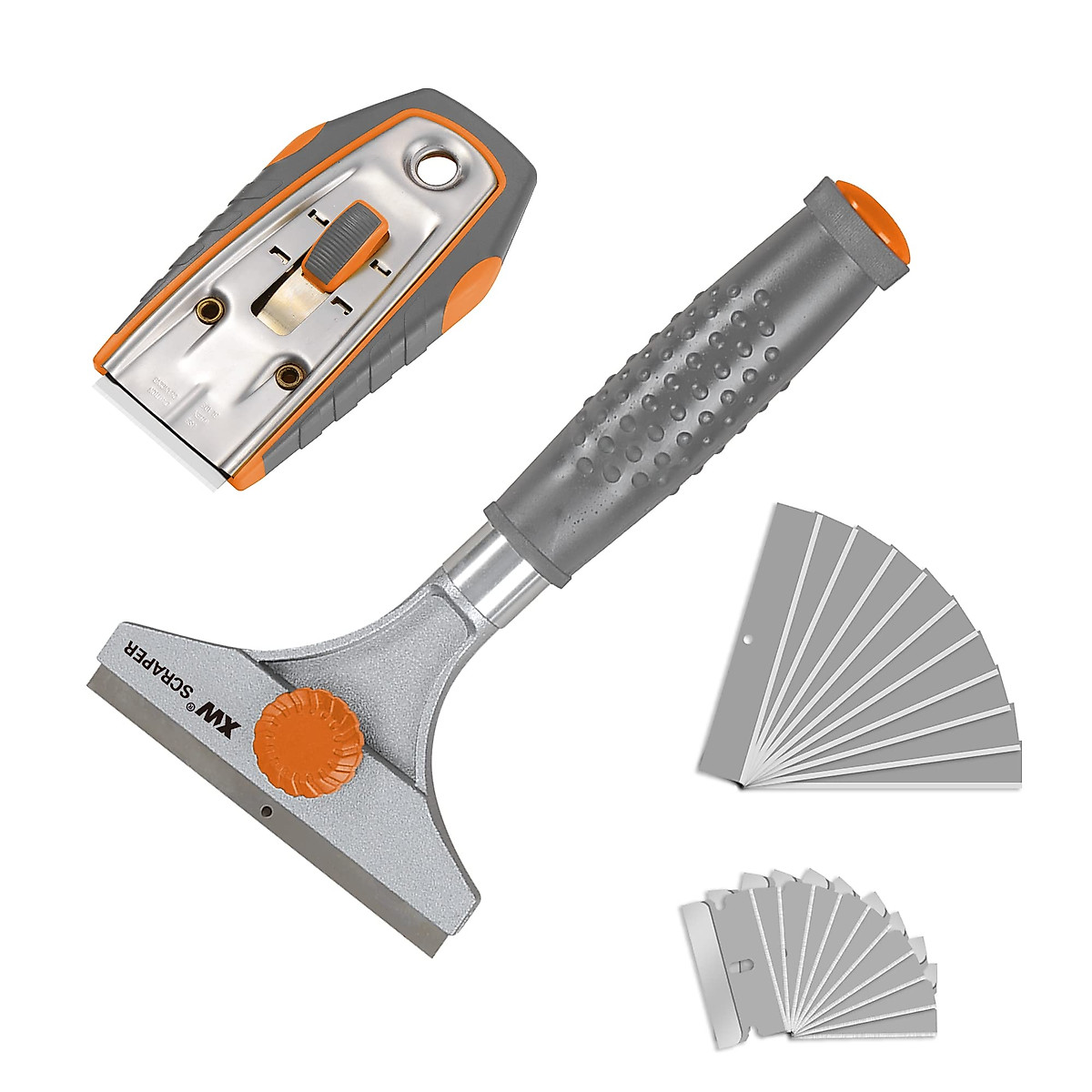 XW Razor Blade Scraper Set, Putty Knife Paint Scraper with Quick Blade Change, Extra 20 Blades Included, 2-Pack