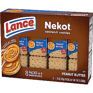 Lance Sandwich Cookies, Nekot Peanut Butter, 8 Individually Wrapped Packs, 6 Sandwiches Each