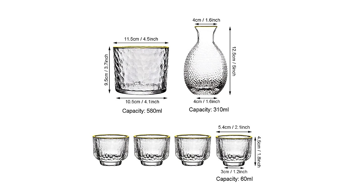 BOLLAER Sake Pot Set - Japanese Clear Floating Design for Hot Cold Sake