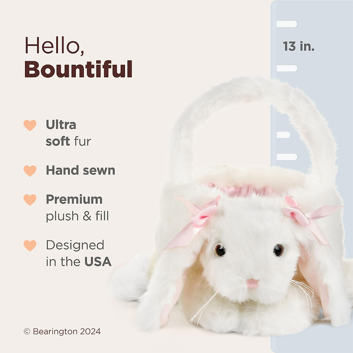 Bearington White Bunny Rabbit The Plush Easter Basket Bunny, 12 x 13 Inch Bunny Basket, Easter Basket for Babies