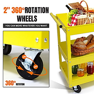 HPDMC 30in Large Steel Service Cart - Utility Carts with Wheels - 3 Shelf - Metal - 400 lbs Capacity - Shop Rolling Tool Carts - Yellow