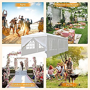 10x30 Outdoor Gazebo Wedding Party Tent White Canopy Pavilion with 8 Removable Sidewalls for Camping Shelter BBQ Cater Events Beach
