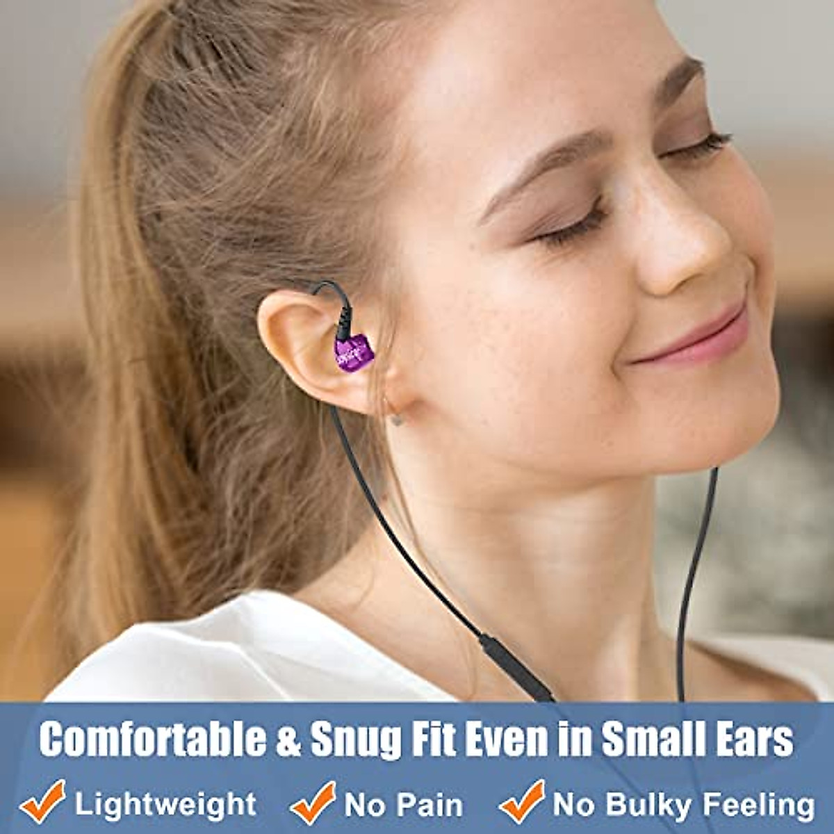 Joysico Sport Headphones Wired Over Ear In-ear Earbuds for Kids Women Small Ears Comfortable, Earhook Earphones for Running Exercise Jogging, Ear Buds with Microphone and Volume for Cell Phones Purple