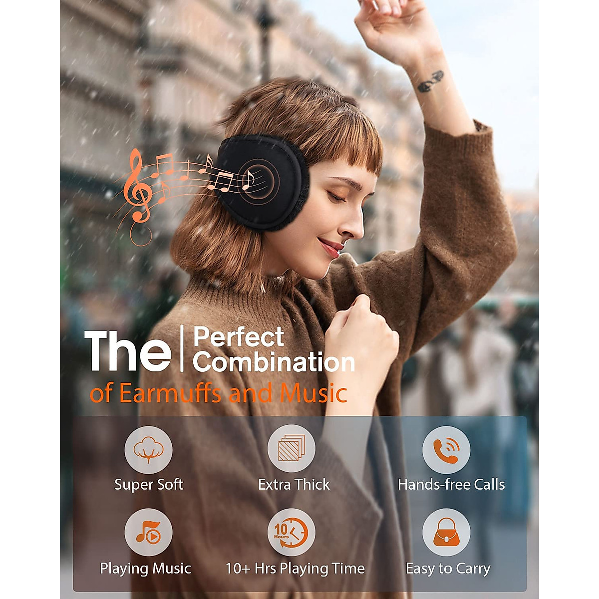 MUSICOZY Bluetooth Ear Muffs for Winter Women Men Kids Girls, Ear Warmers Wireless EarMuffs Headphones, Built-in HD Speakers and Microphone with Carry Bag for Biking Running Cool Tech Gadgets Gifts