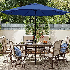 Blissun 9' Outdoor Patio Umbrella, Striped Market Umbrella with Push Button Tilt and Crank (Navy Blue)