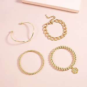 Elegance 11 designs Gold Bracelets For Women Trendy Stackable Bead Bracelet Initial Stretch Bangle For Women Gift With Initial J