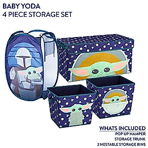 Idea Nuova Star Wars The Mandalorian Grogu aka The Child 4 Piece Storage Solution Set with Pop Up Hamper, Collapsible Storage Trunk and 2 Nestable Storage Bins