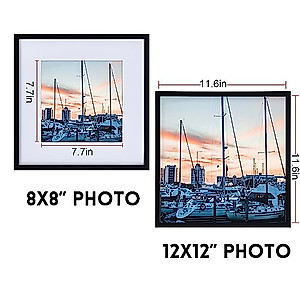 Giftgarden Black 12x12 Picture Frame Set of 7, Matted to 8x8 with Mat or 12 x 12 without Mat, Multi Square Photo Frames for Wall or Tabletop Display