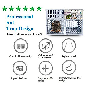 Joozer Humane Rat Trap Live Mouse Trap Indoor Animal Cage Multi Catch and Release 2 Door Large Bait Cage Reusable (Silver)