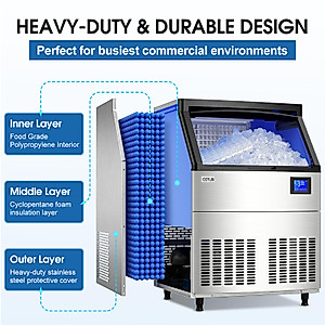 COTLIN Commercial Ice Maker Machine 320LBS/24H with 100LBS Storage Bin, 26” Air Cooled Under Counter Ice Machine with 10LBS Ice Bags Freestanding Clear Cube Ice Maker for Home Bar Restaurant, 115V