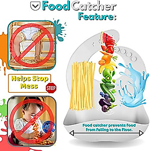 Silicone Baby Bibs (2 Pack), Soft Comfortable Adjustable Waterproof Bib, Unisex Easily Clean Bibs With Food Catcher For Babies And Toddlers. Modern Gender Neutral Colors: Grey & White.