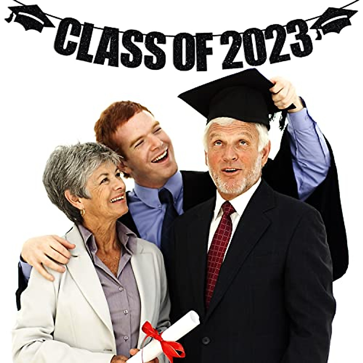 Class of 2023 Banner, 2023 Graduation Theme Party Decorations Supplies, Congrats Grad High School / College Graduate Bunting Sign, Black Glitter