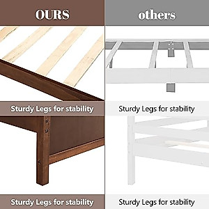 Merax Twin Size Platform Bed, Wood Twin Bed Frame with Headboard, Footboard and Wood Slat Support, No Box Spring Needed, Walnut