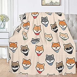 FeHuew Cute Shiba Inu Japanese Dog Flannel Fleece Throw Blanket 50x60 inch Living Room/Bedroom/Sofa Couch Warm Soft Bed Blanket for Kids Adults