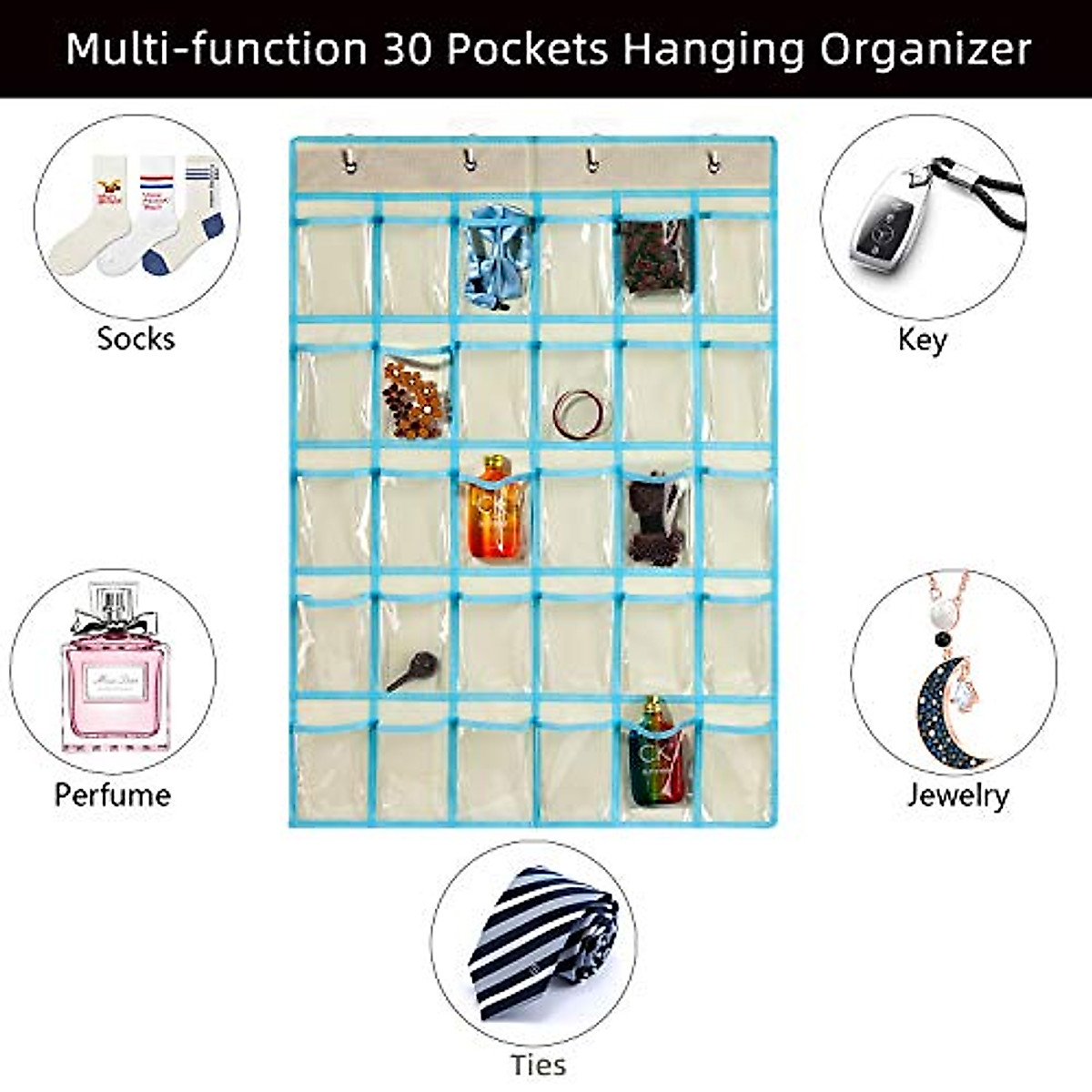 KEEPJOY Classroom Pocket Charts for Cell Phone Calculator Holders, Pocket Organizer for Cell Phone Jail with 30 Clear Pockets Chart Size 33.5 x 24.5 Inch Classroom Pocket Storage (Beige)