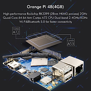 Orange Pi 4B 4GB+16GB Single Board Computer, Rockchip RK3399 6-Core ARM 64 Bit Development Board with 16GB eMMC Flash, Compatible Android/Ubuntu/Debian OS(Pi 4B+Case+Heat Sink+Power Supply)