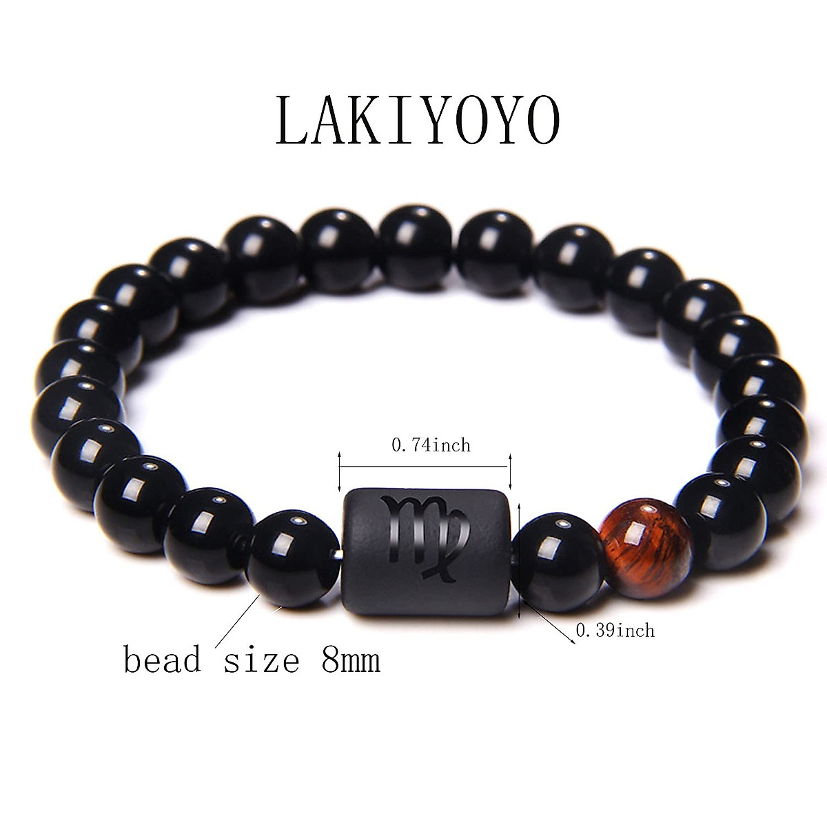 LAKIYOYO Zodiac Bracelet for Men Women Adjustable Natural Black Onyx Stone Bracelet 8mm 10mm Star Sign Constellation Horoscope Bracelet Gifts(pisces 1)