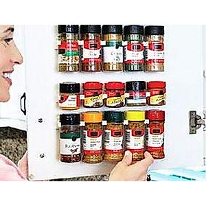 Spice Clip Strips For Cabinet Doors - Organizer for Spices - Spice Rack Holds15 Spice Jars - 3M Adhesive Gripper Clip Strips For Pantry Made of Heavy White Plastic By Crazy Chef