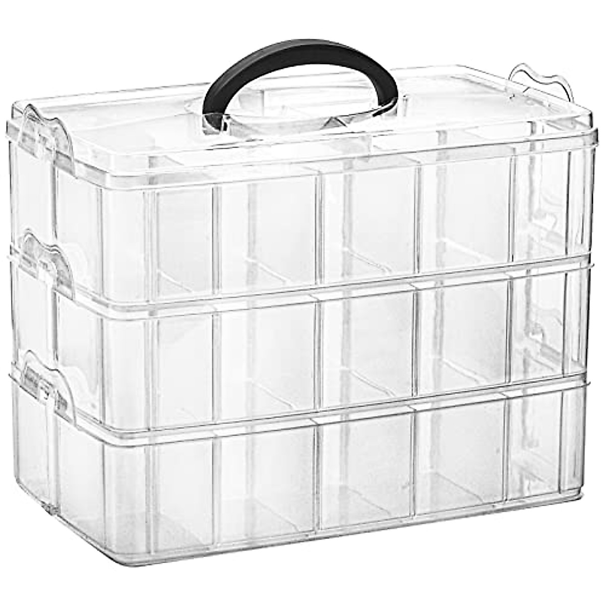 Foraineam 3-Tier Stackable Storage Container Box with 30 Compartments, Plastic Craft Organizer Case Tool Storage Bins for Jewelry Beads, Washi Tape, Nail Polish, Arts and Crafts, Sewing Accessories